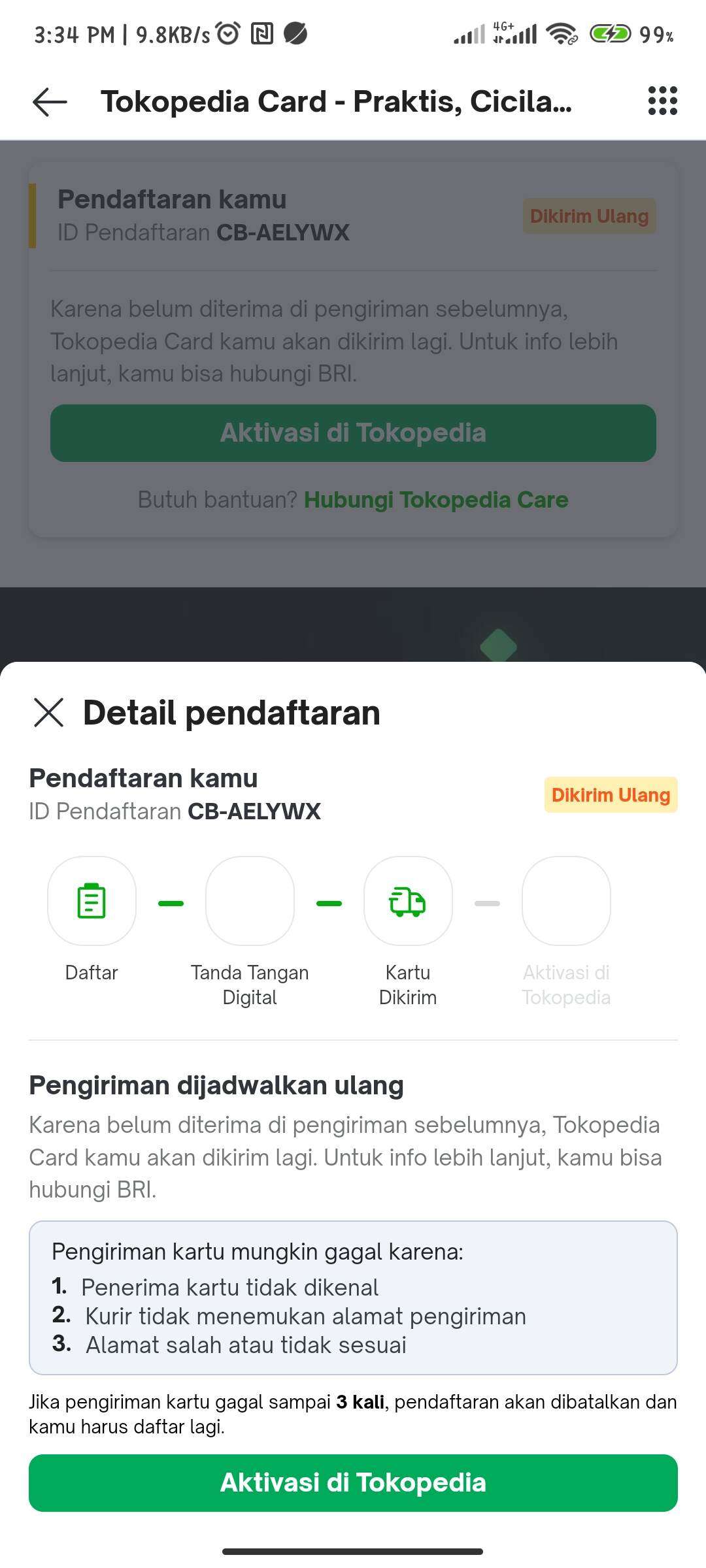 Tokopedia Card Belum Diterima