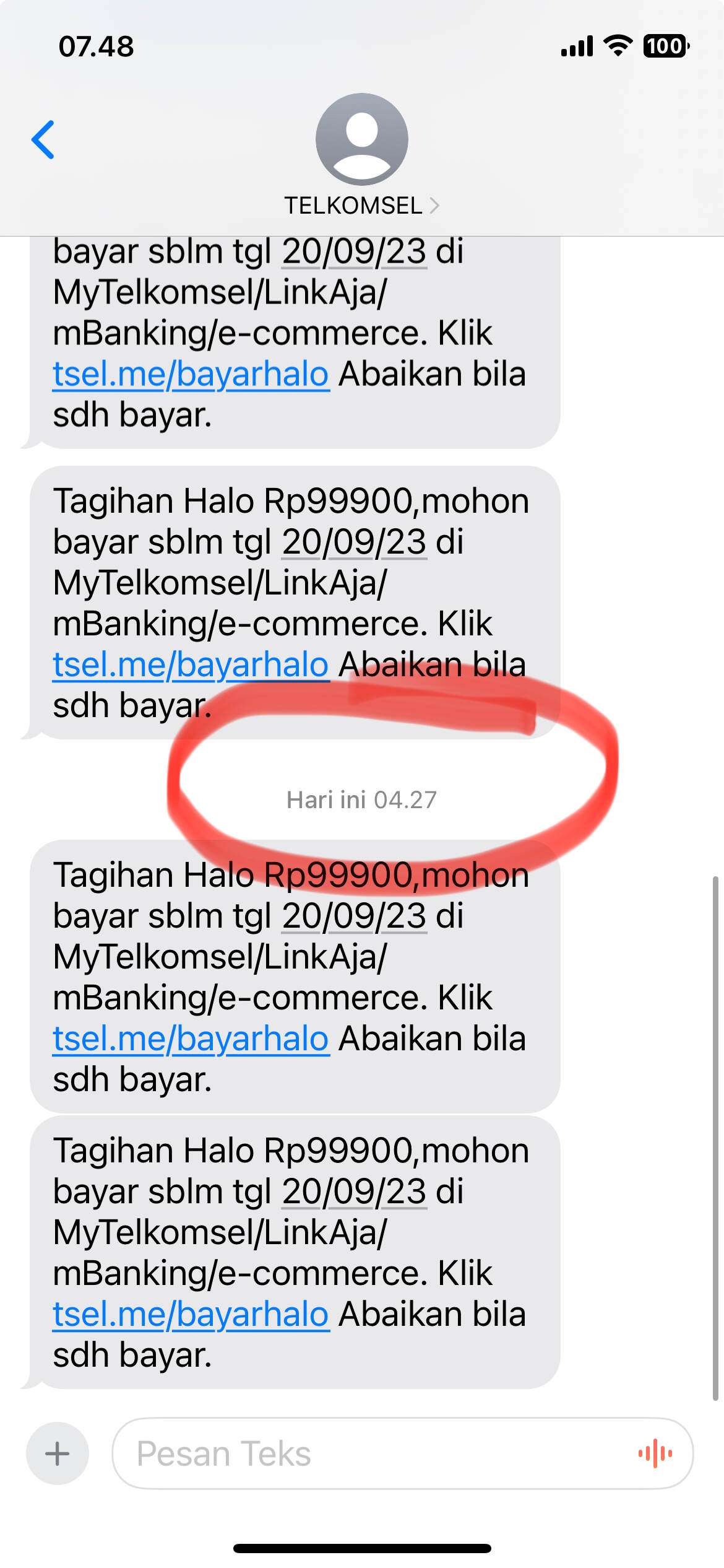 SMS Reminder dari Kartu Halo yang Mengganggu