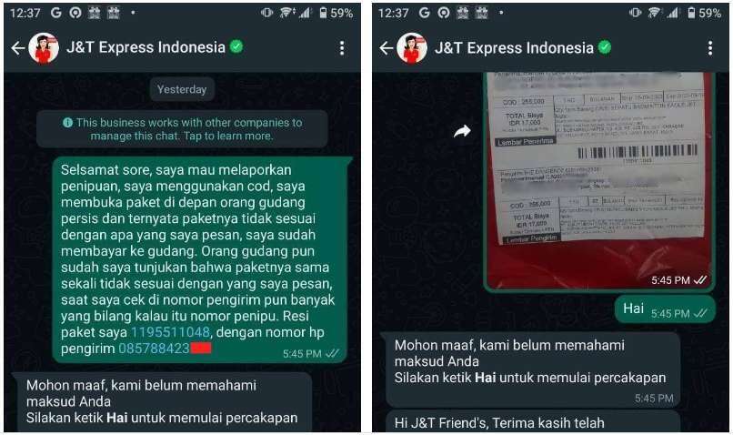 Penipuan Lewat COD, Pihak J&T Seolah Membiarkan dan Tidak Membantu