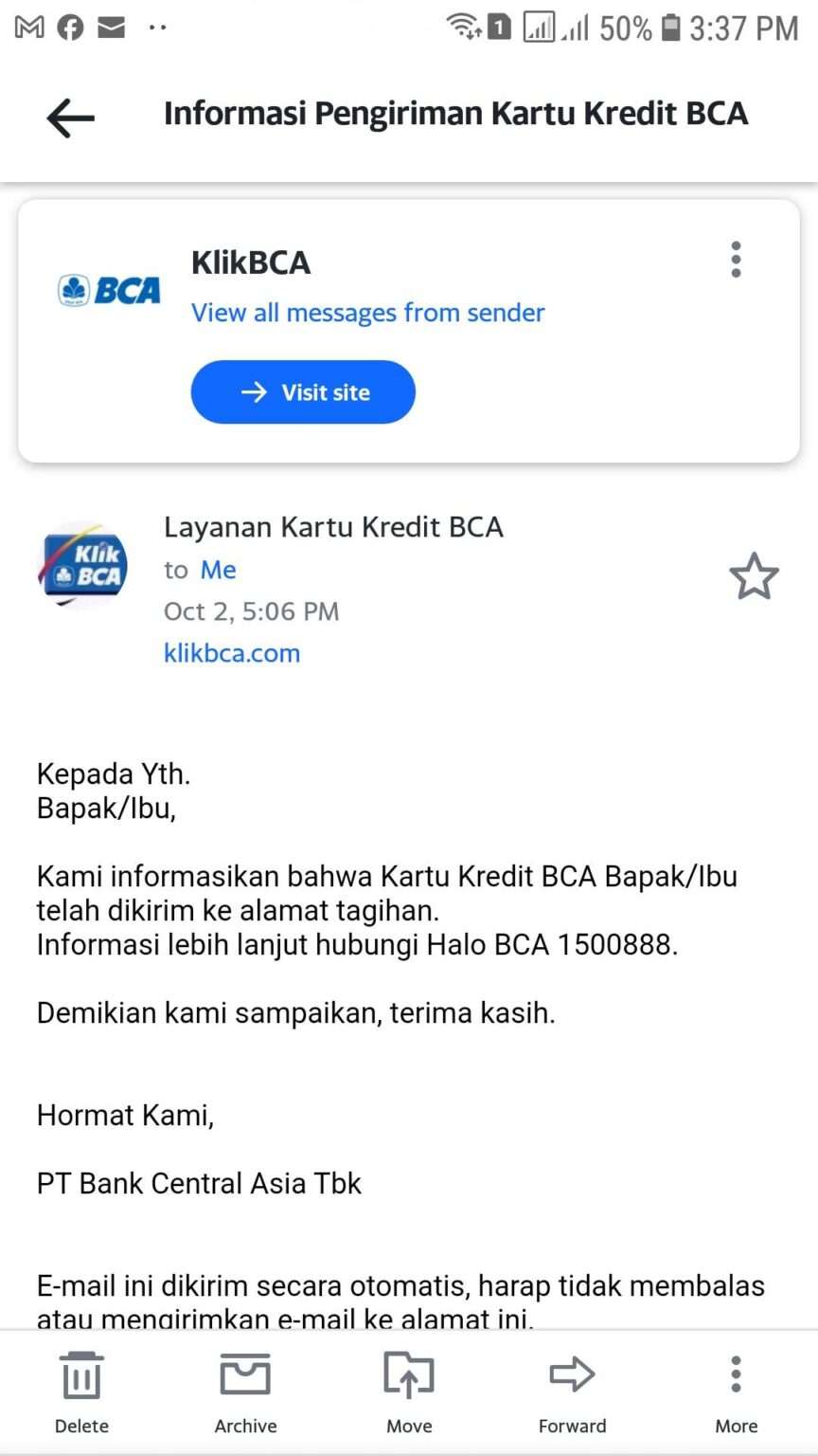 Kurir Kartu Kredit BCA Salah Kirim
