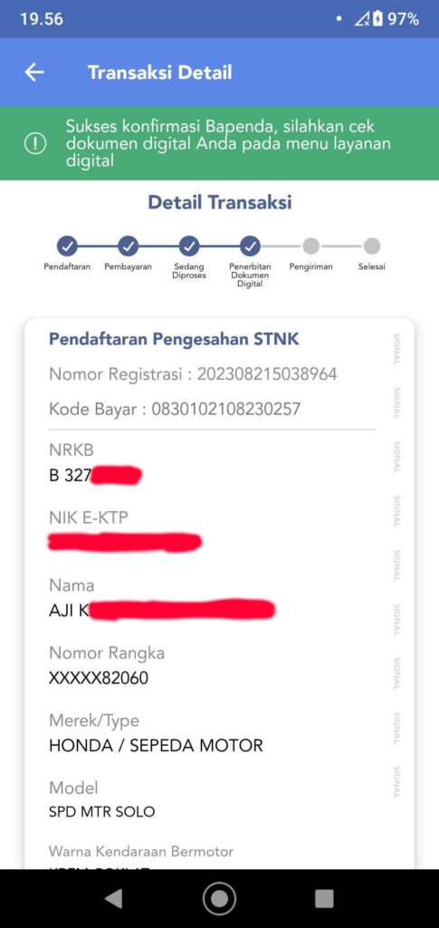 3 Bulan Transaksi Pembayaran Pajak Tahunan STNK via Aplikasi Signal Tidak Kunjung Selesai