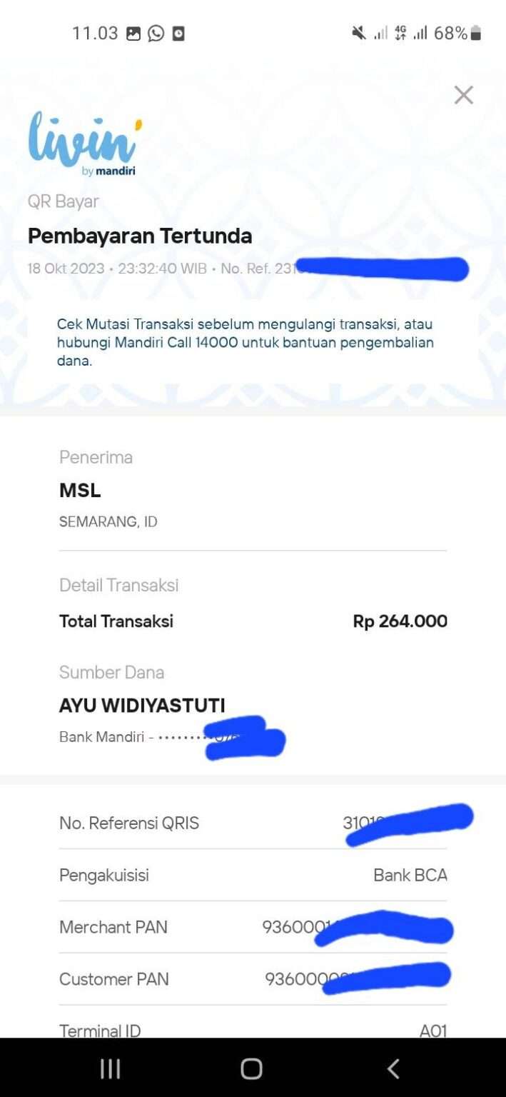 Transaksi QRIS Bank Mandiri yang Tertunda