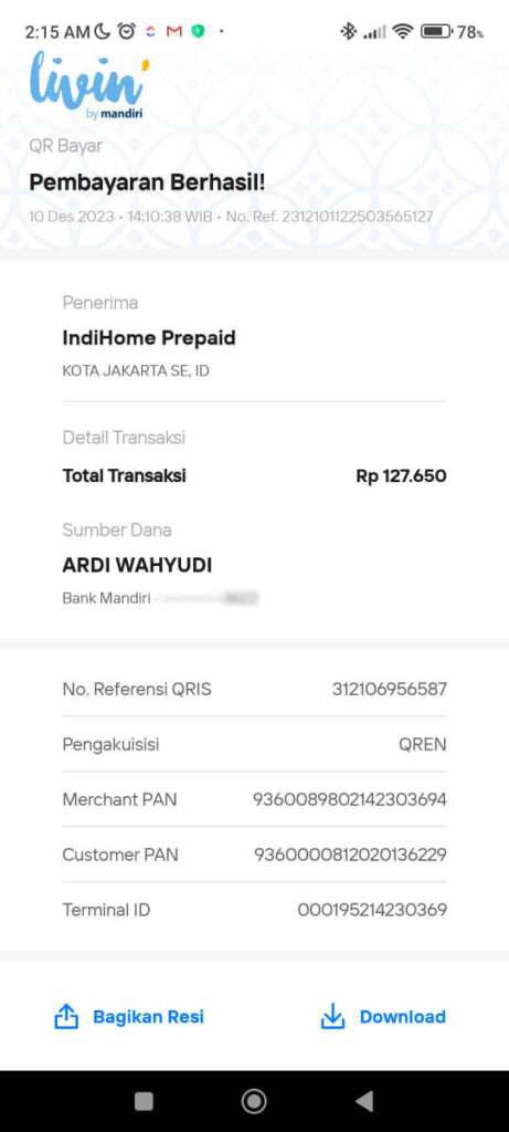 IndiHome Prepaid Tidak Mengakui Transaksi Top Up QRIS yang Sudah Berhasil