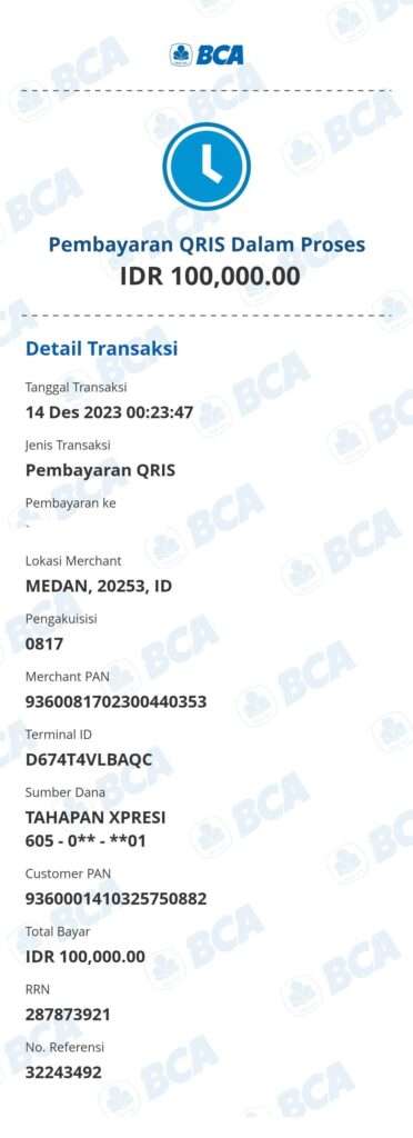 Pengembalian Dana atas Transaksi QRIS dari Aplikasi MyBCA Membutuhkan Waktu Sampai 1 Bulan