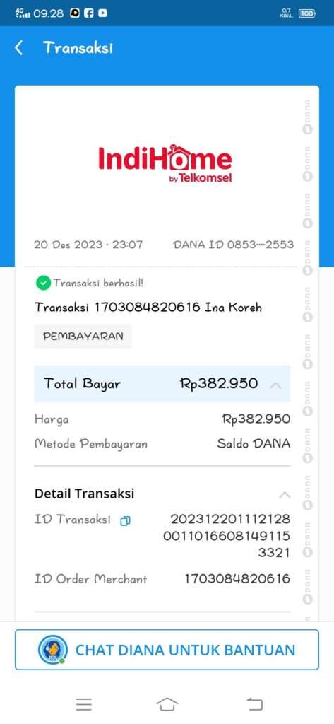 Masalah Pembayaran Tagihan Menggunakan Aplikasi MyIndiHome dan DANA