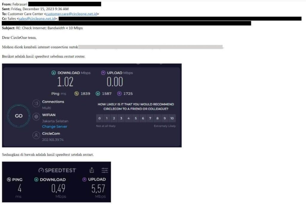 Customer Service Provider Internet CircleOne Tidak Serius dalam ...