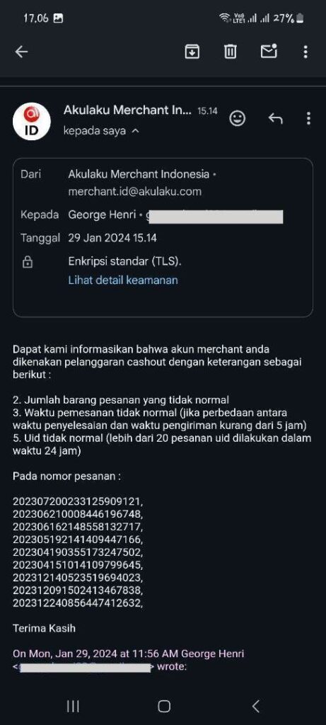 Penutupan Akun Merchant Akulaku, dengan Tuduhan Melakukan Cashout dan Scam