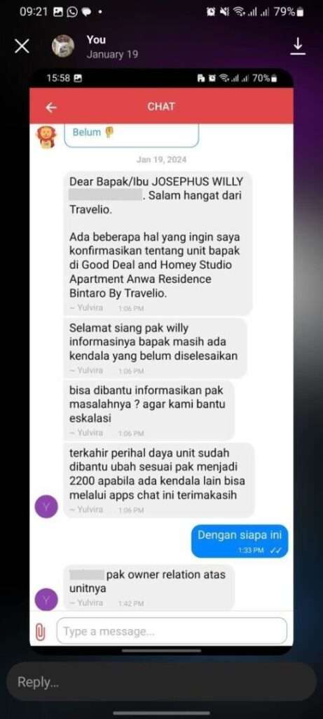 Mohon Penjelasan dan Penyelesaian Masalah Saya dengan Owner Relation Travelio