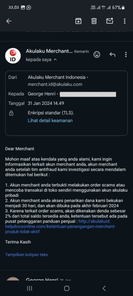 Penutupan Akun Merchant Akulaku, dengan Tuduhan Melakukan Cashout dan Scam