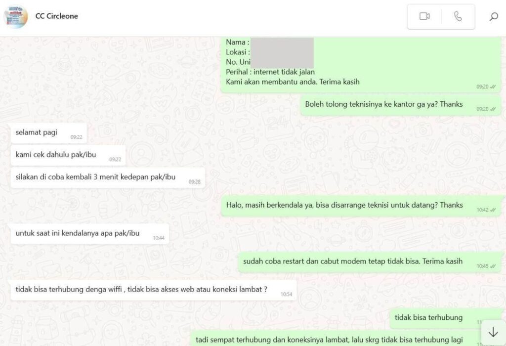 Customer Service Provider Internet CircleOne Tidak Serius dalam Menangani Masalah Customer
