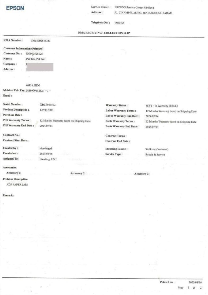 Service Printer Epson Lama, Sudah 5 Bulan Belum Selesai