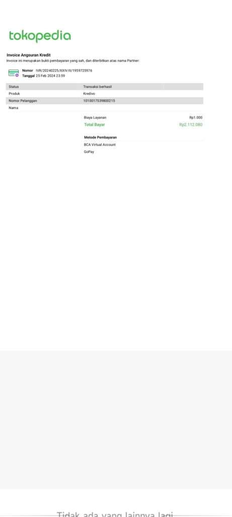 Pembayaran Kredivo Menggunakan Virtual Account Tokopedia Dianggap Telat