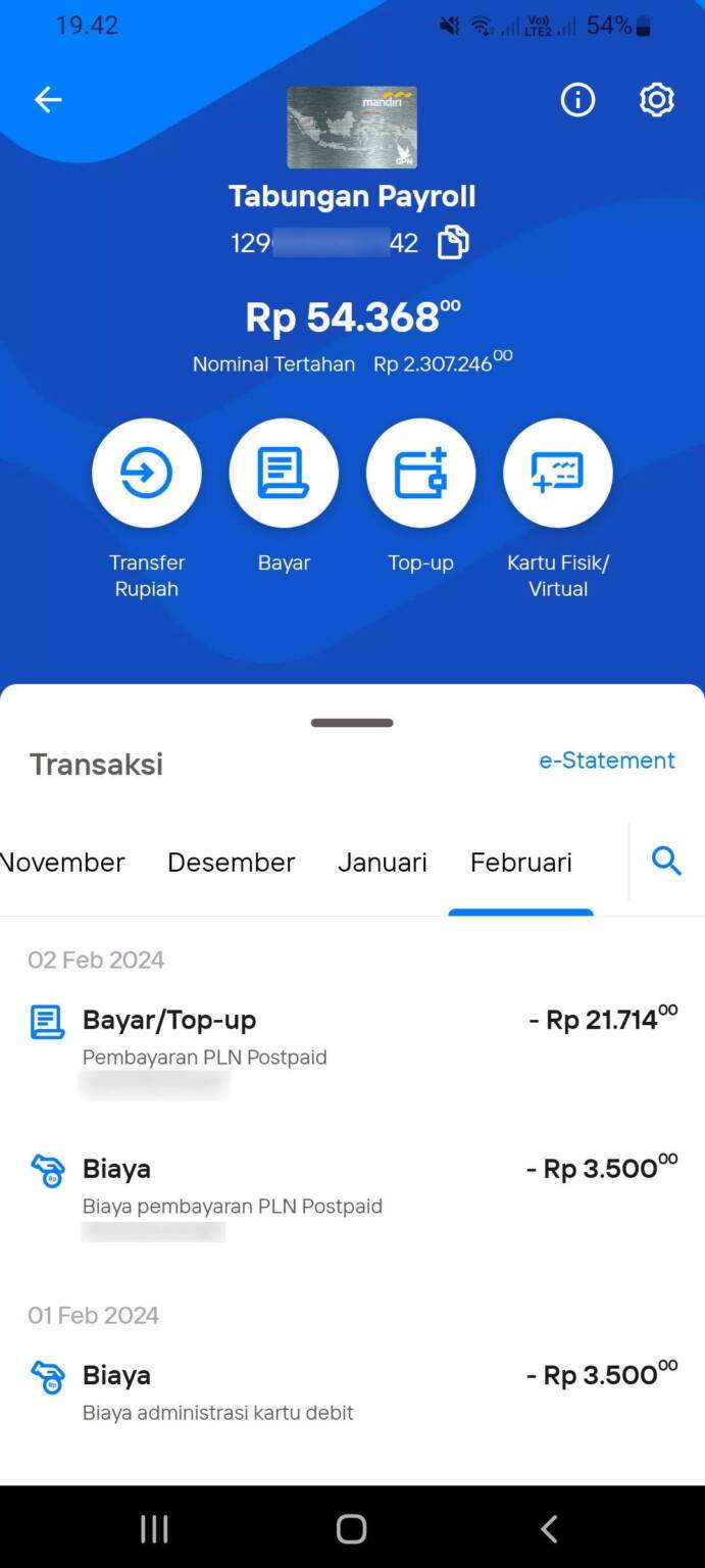 Nominal Tertahan di Saldo Rekening Bank Mandiri