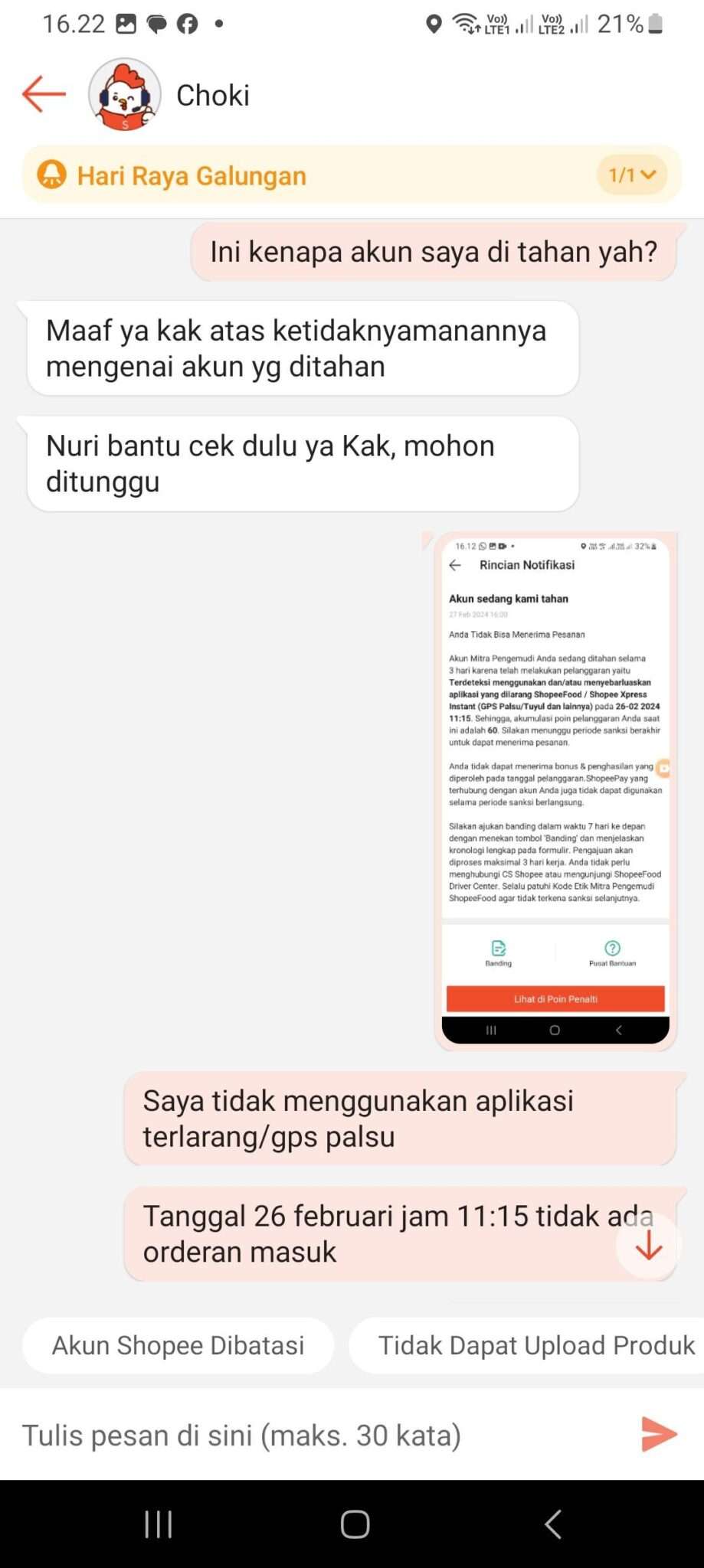 Akun Driver Shopee Ditahan Sepihak