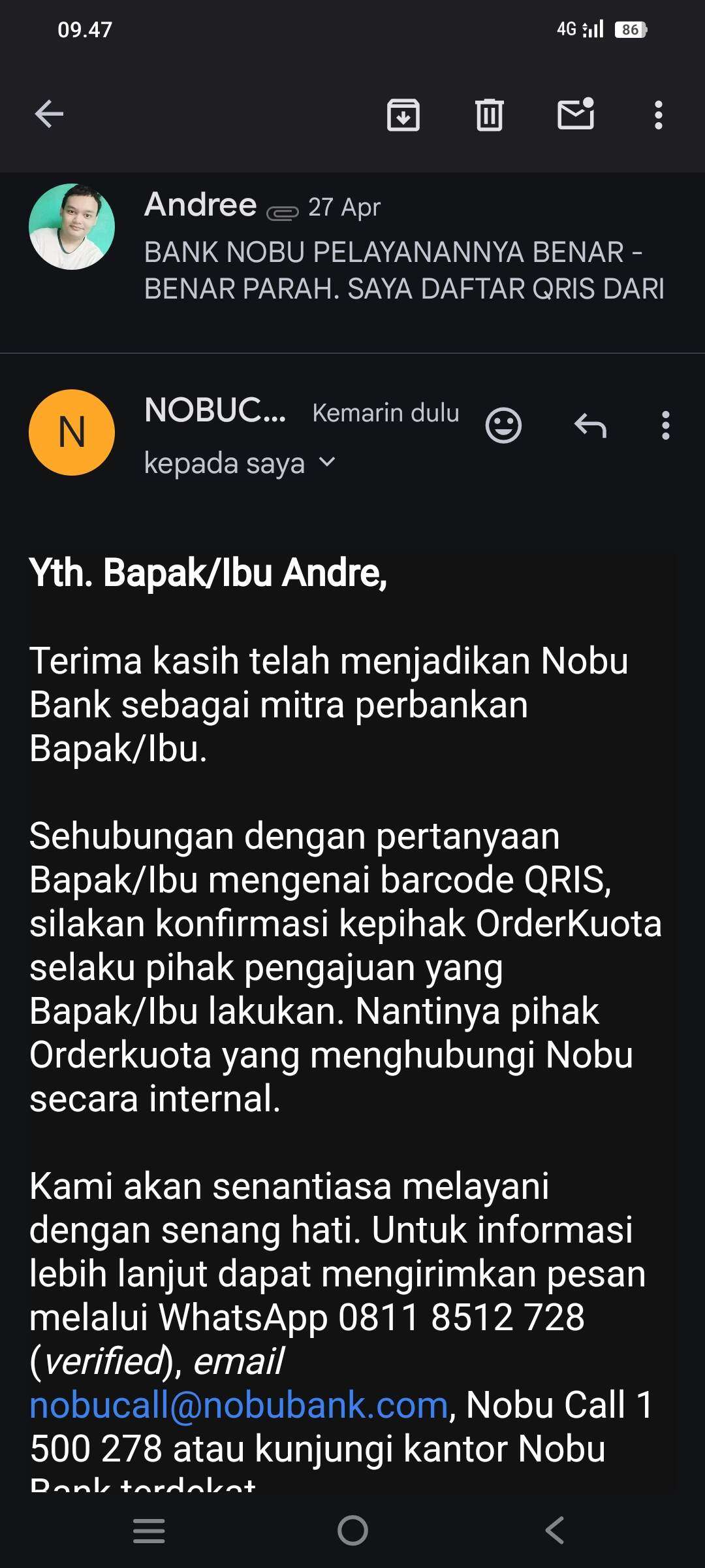 Kecewa terhadap Pelayanan Orderkuota