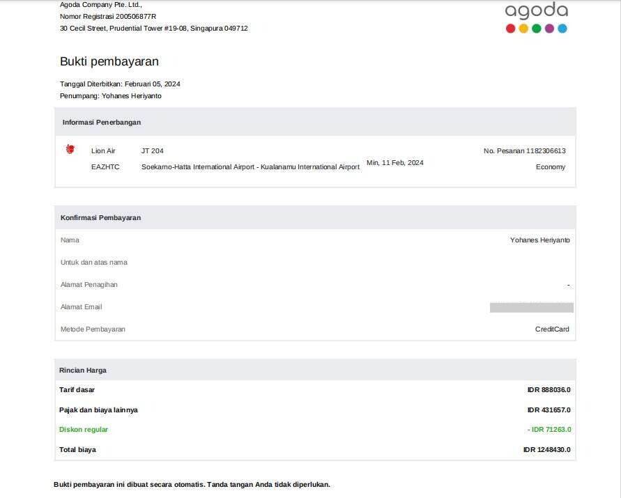 Hati-hati dengan Pemesanan Tiket Pesawat melalui Agoda.com!