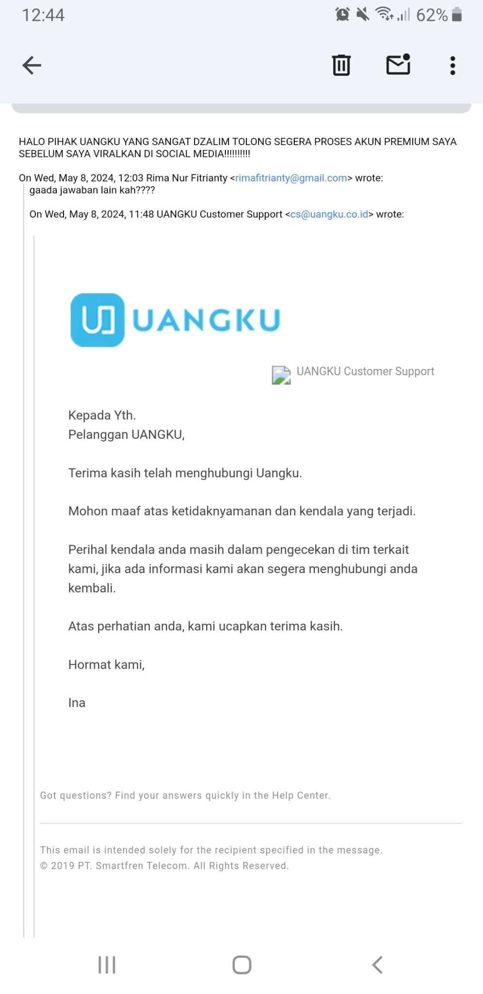 Pelayanan Aplikasi Dompet Digital Uangku yang Sangat Buruk