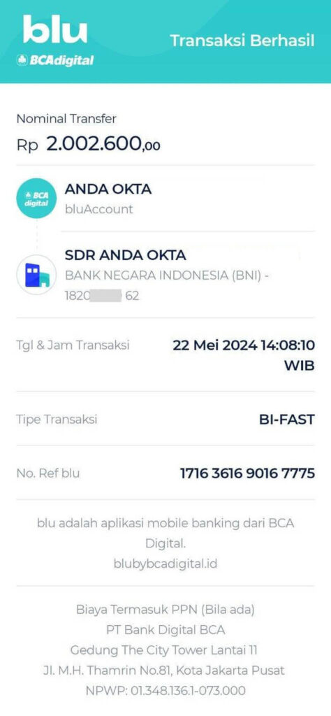Transfer dari BLU BCA Digital ke Bank Lain Belum Masuk
