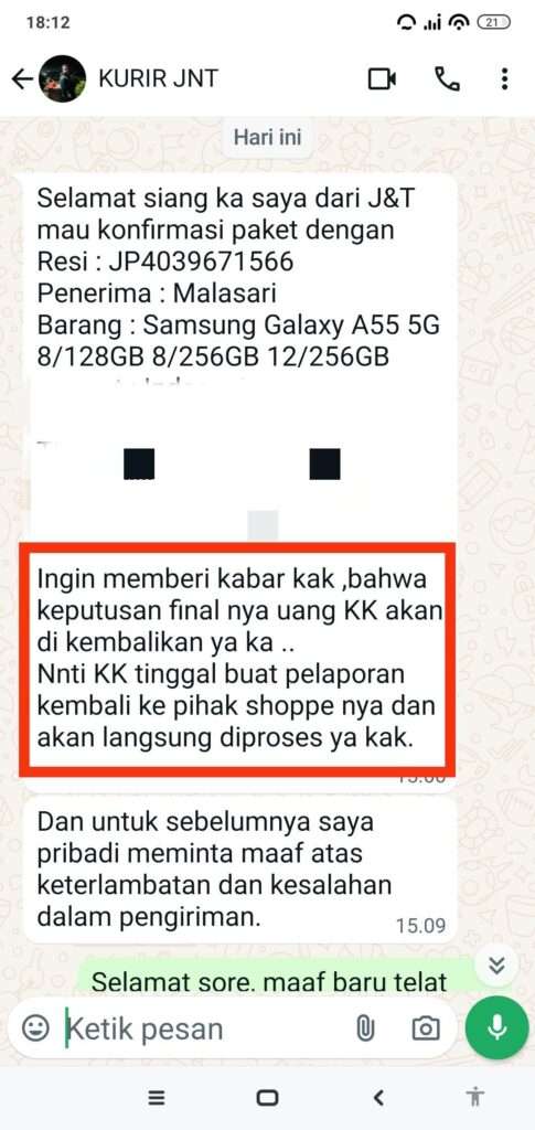 Mempertanyakan Dana Refund yang Diberikan JNT Melalui Shopee