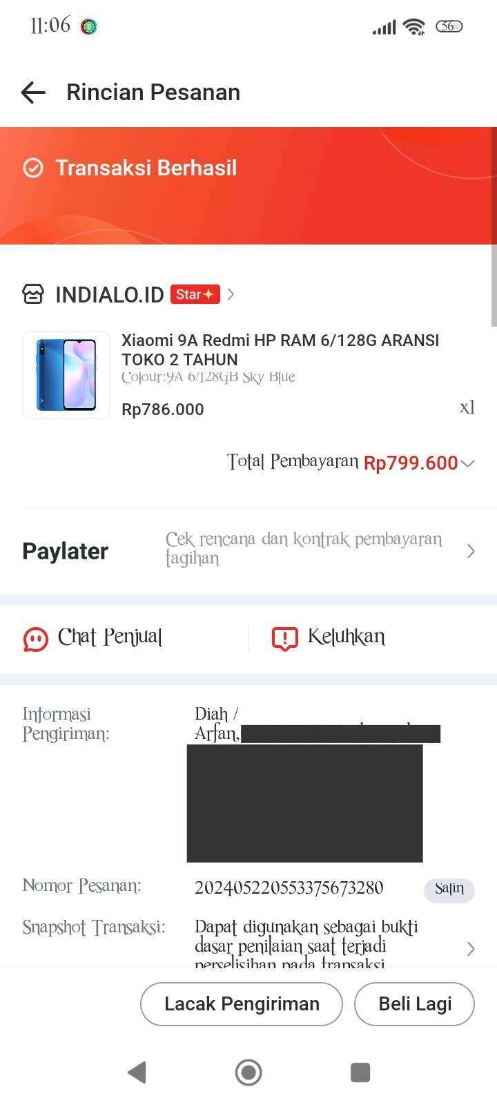 Penipuan Seller di Akulaku, Jual HP Bodong