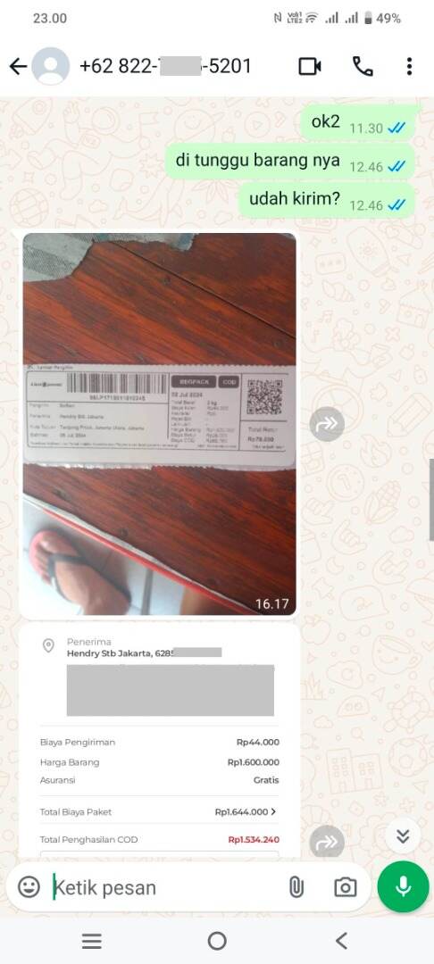 Penipuan Barang COD yang Dikirim Melalui Lion Parcel