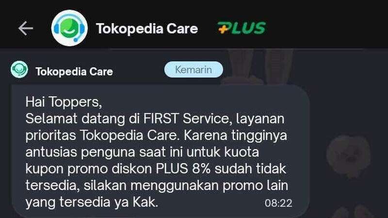 Dua Kali "Kupon Special Plus" Tokopedia Hilang