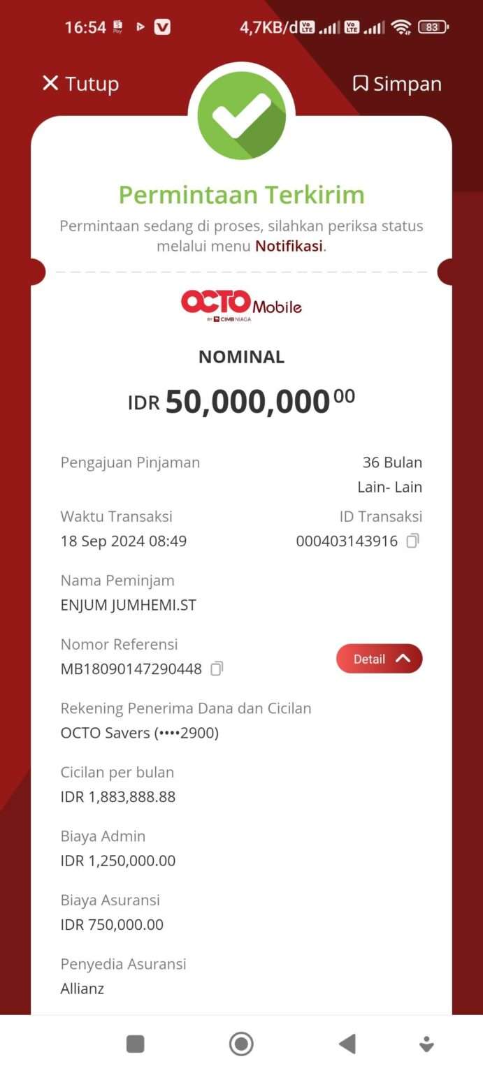 Status Pengajuan KTA Extra Dana CIMB via OCTO Mobile Tidak Jelas