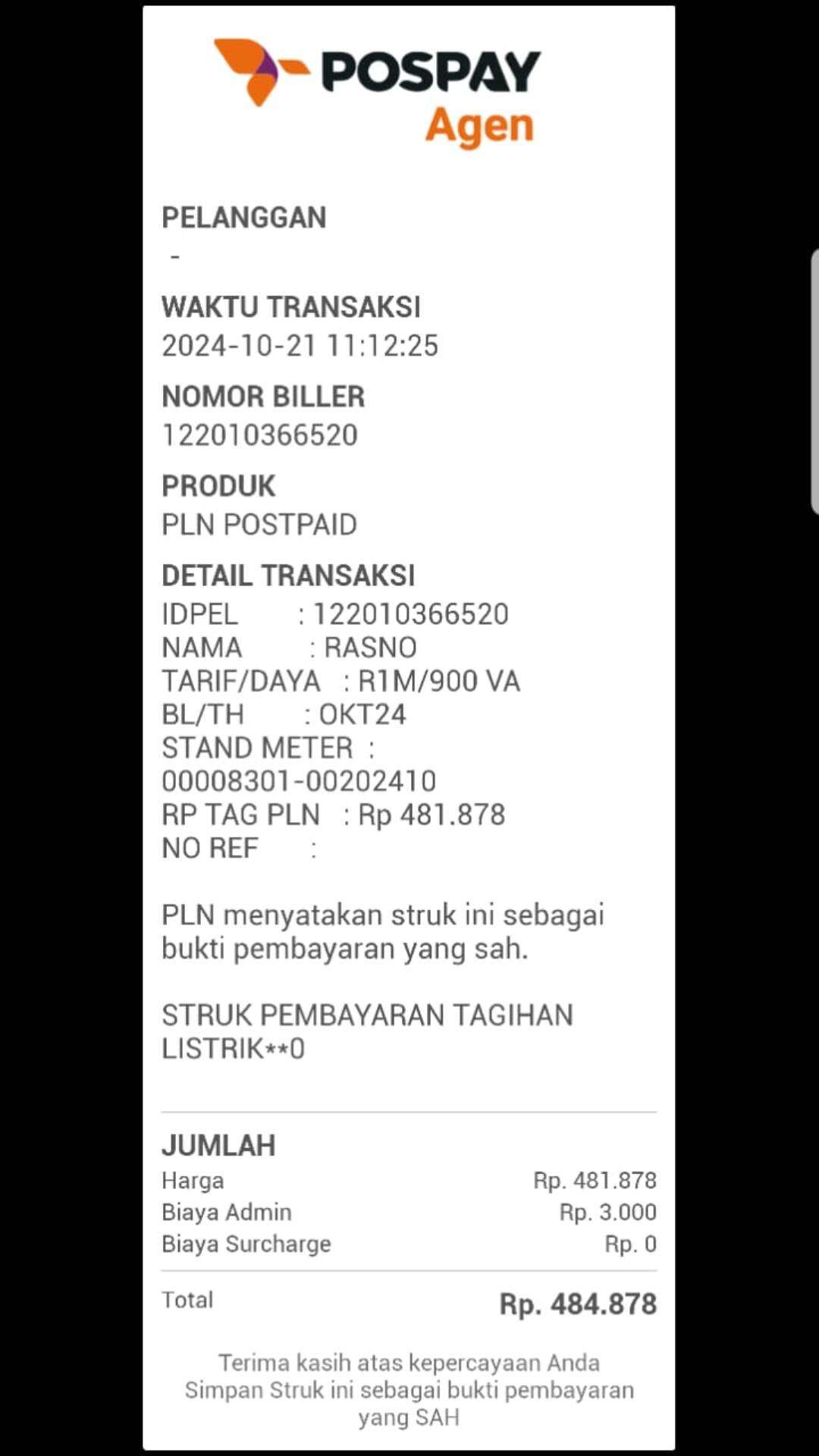 Transaksi di Aplikasi Pospay Agen Tidak Valid