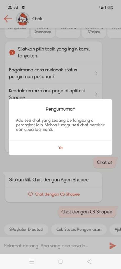 Chat CS Shopee Tidak Bisa karena Terdeteksi Ada Sesi yang Berlangsung ...