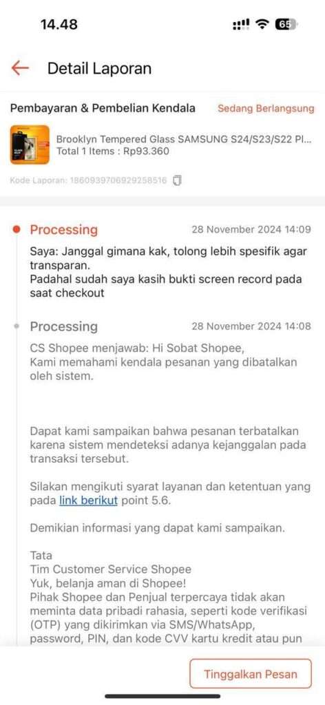 Pembatalan Pesanan Flash Sale Voucher Shopee Tanpa Alasan yang Jelas