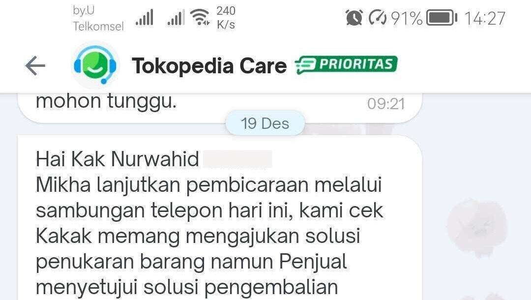 Pusat Resolusi Tokopedia dan Tokopedia Care Bermasalah