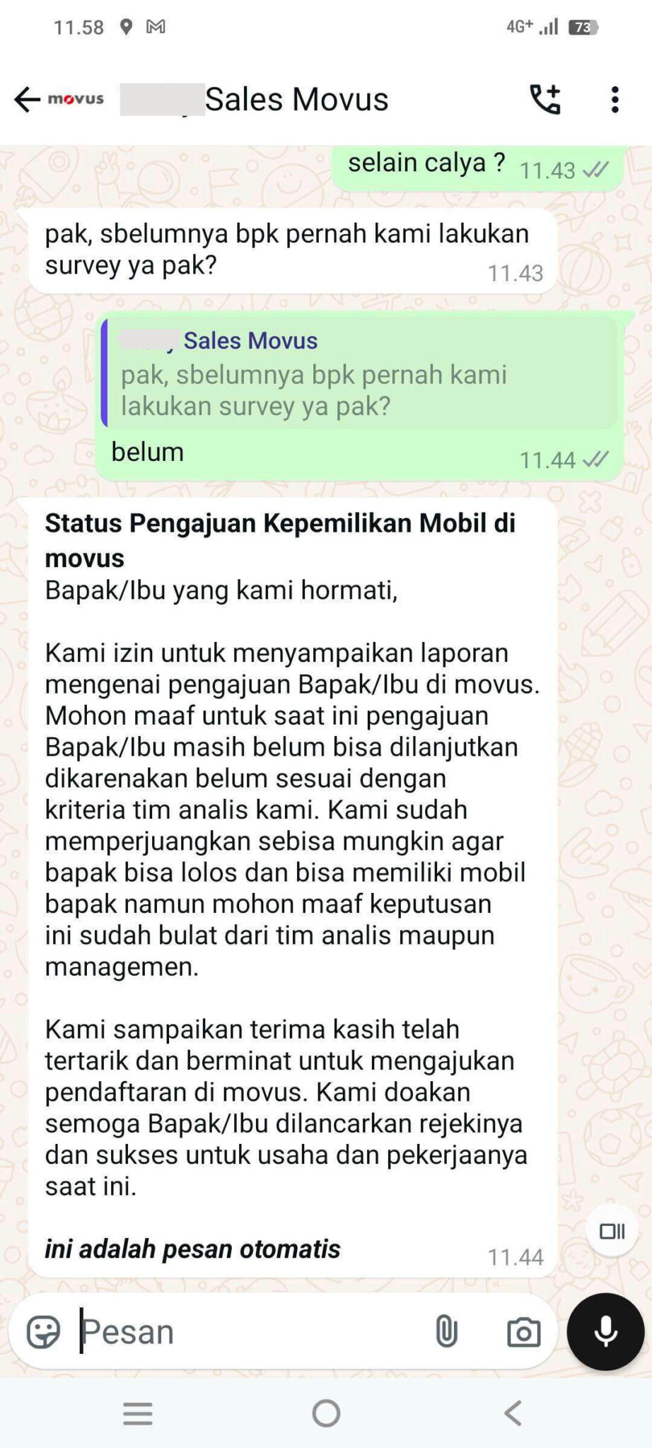 Kekecewaan terhadap Proses Sewa Kepemilikan Mobil di Movus