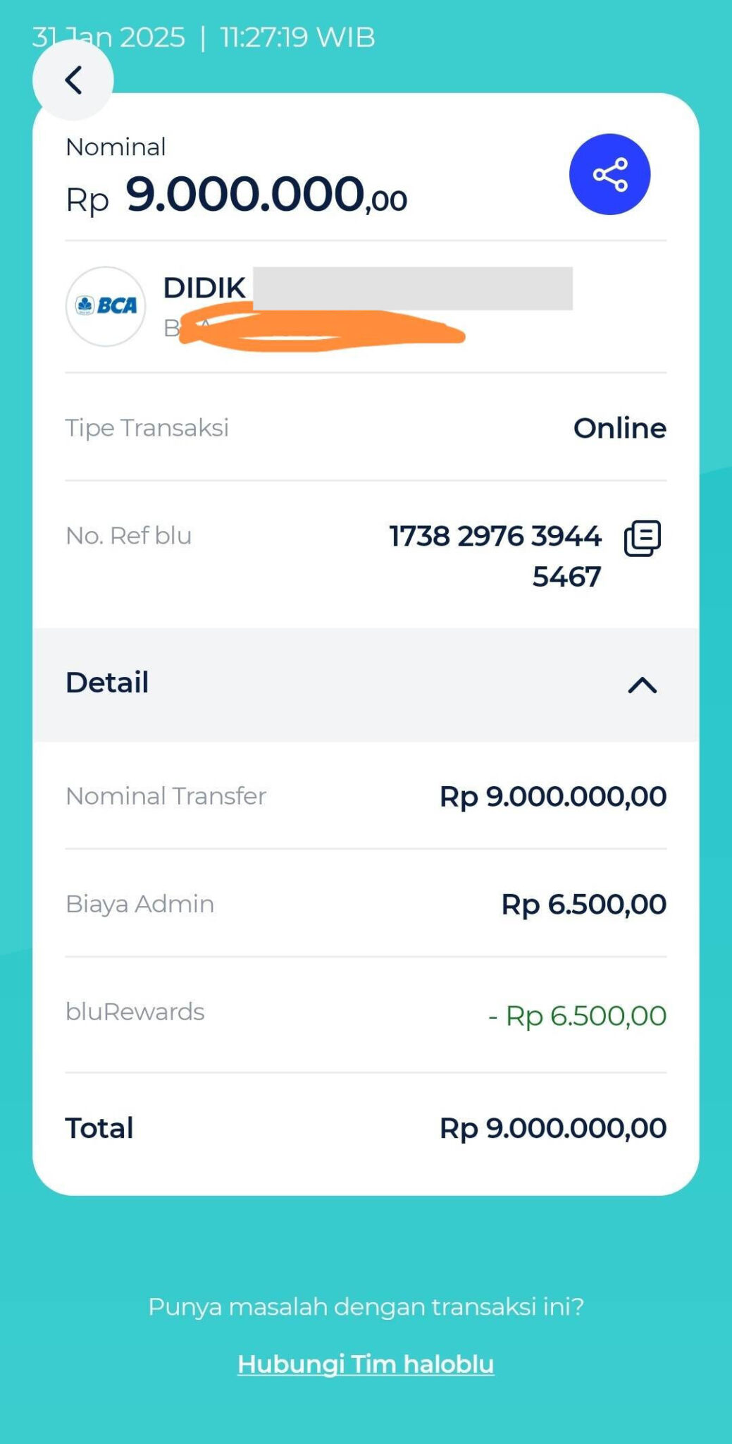 Transfer dari Blu by BCA, Saldo Terpotong tapi Tidak Terkirim ke Rekening Tujuan
