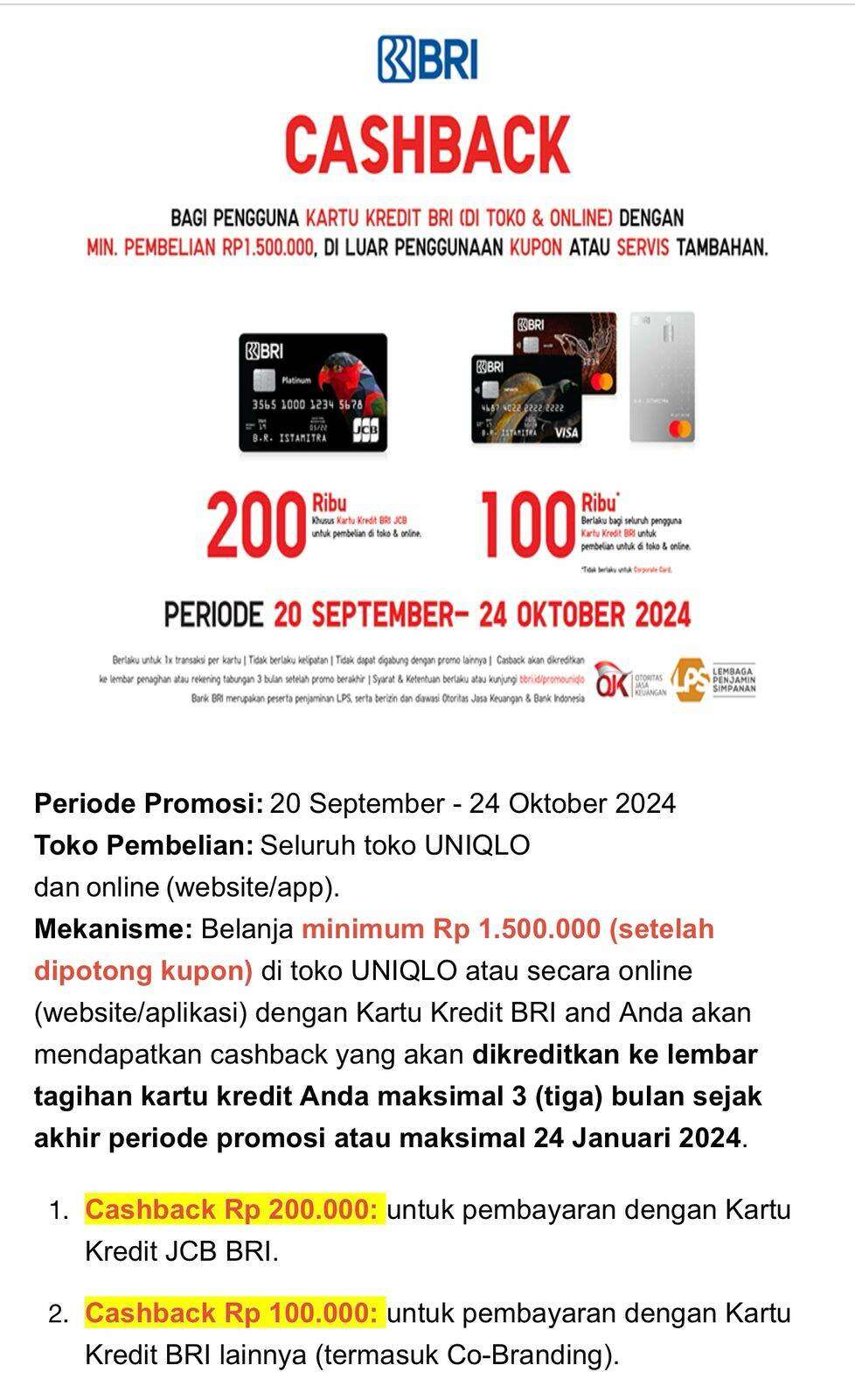 BRI Mengubah Syarat dan Ketentuan Promo Sesuka Hati