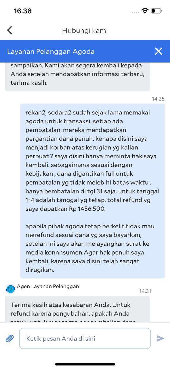 Refund Agoda Tidak Sesuai, Agoda Tidak Profesional