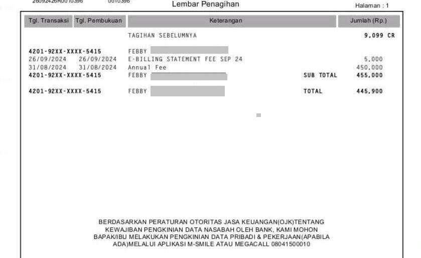 Penutupan Kartu Kredit Bank Mega Berbelit dan Annual Fee Tetap Ditagihkan