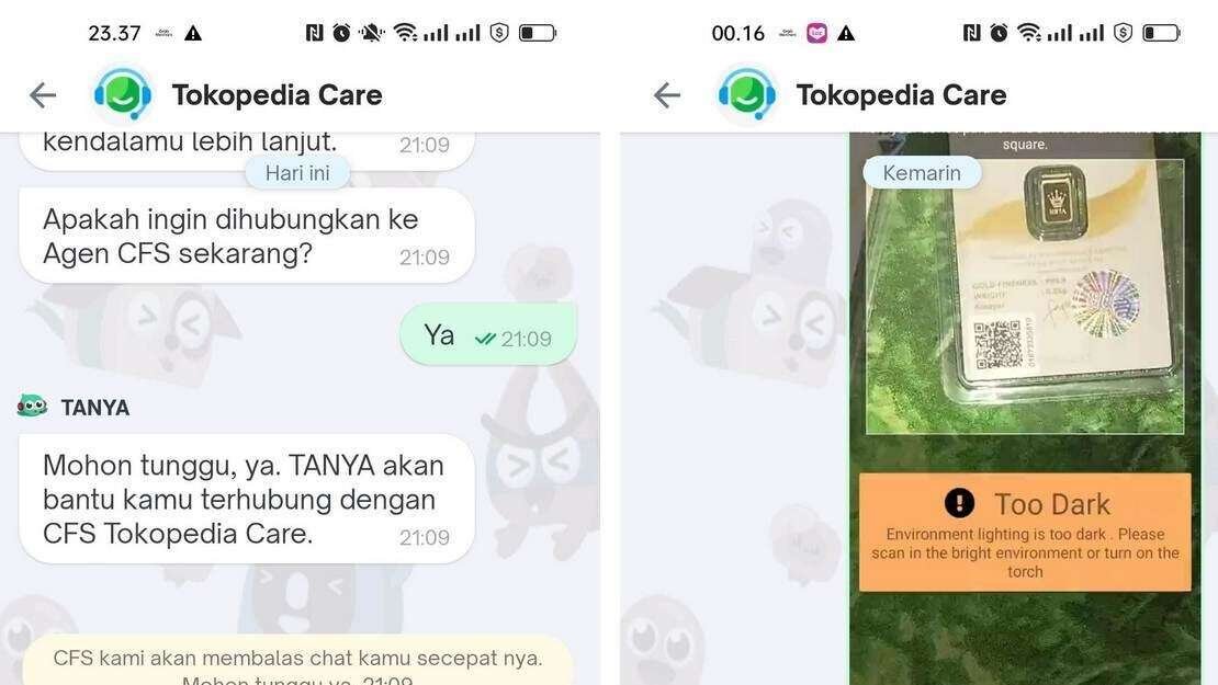 CS Tokopedia Tidak Merespons Keluhan atas Pembelian Logam Mulia