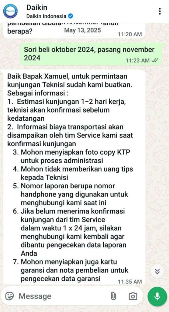 Teknisi dan Call Center Daikin yang Mempermainkan Pelanggan