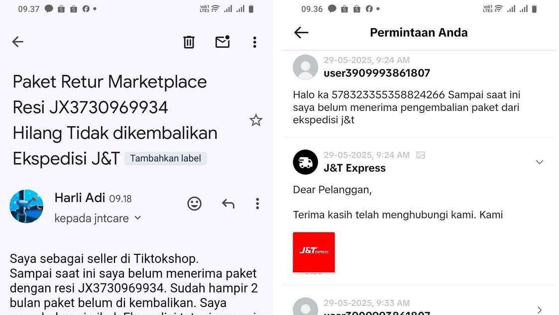Paket Retur Marketplace Resi JX3730969934 Hilang Tidak Dikembalikan Ekspedisi J&T