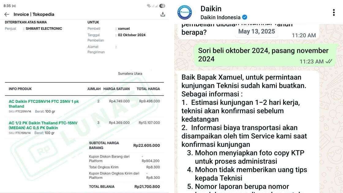 Teknisi dan Call Center Daikin yang Mempermainkan Pelanggan