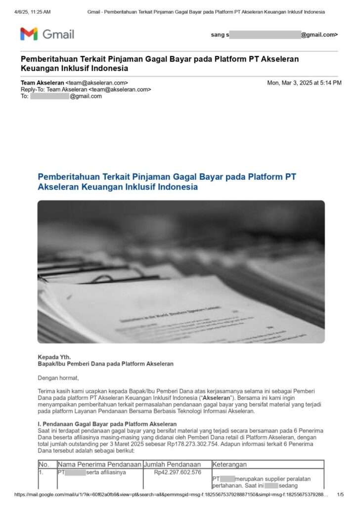 Dana Lender di Akseleran Belum Dikembalikan dan Tidak Ada Kepastian ...