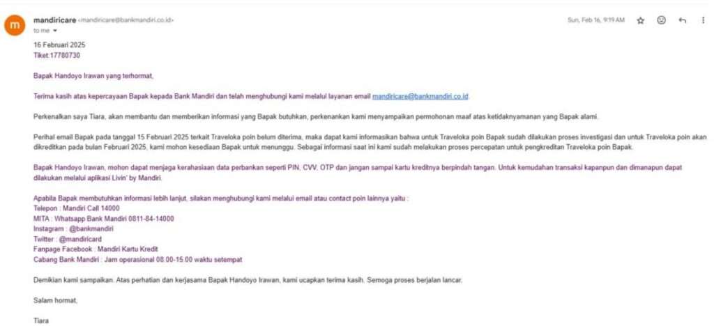 Proses Pemberian Traveloka Poin dari Bank Mandiri Sangat Memalukan!