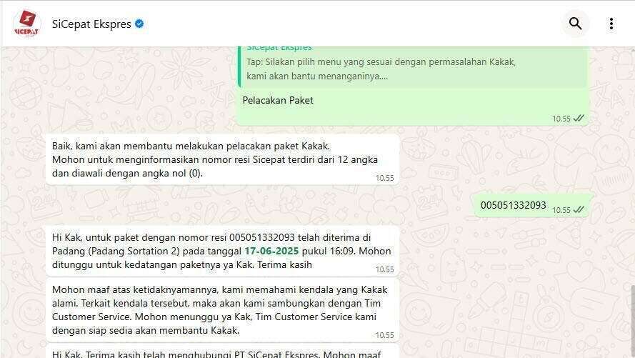 Kejelasan Paket via Sicepat