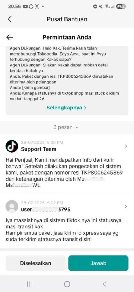 Paket Sudah Sampai ke Pelanggan, tapi Status Paket Masih Transit