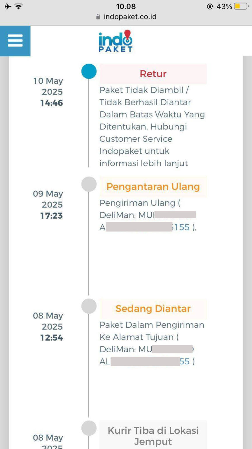 Pengembalian Barang Lazada melalui Indopaket Tidak Kunjung Diterima oleh Seller Sudah 40 Hari