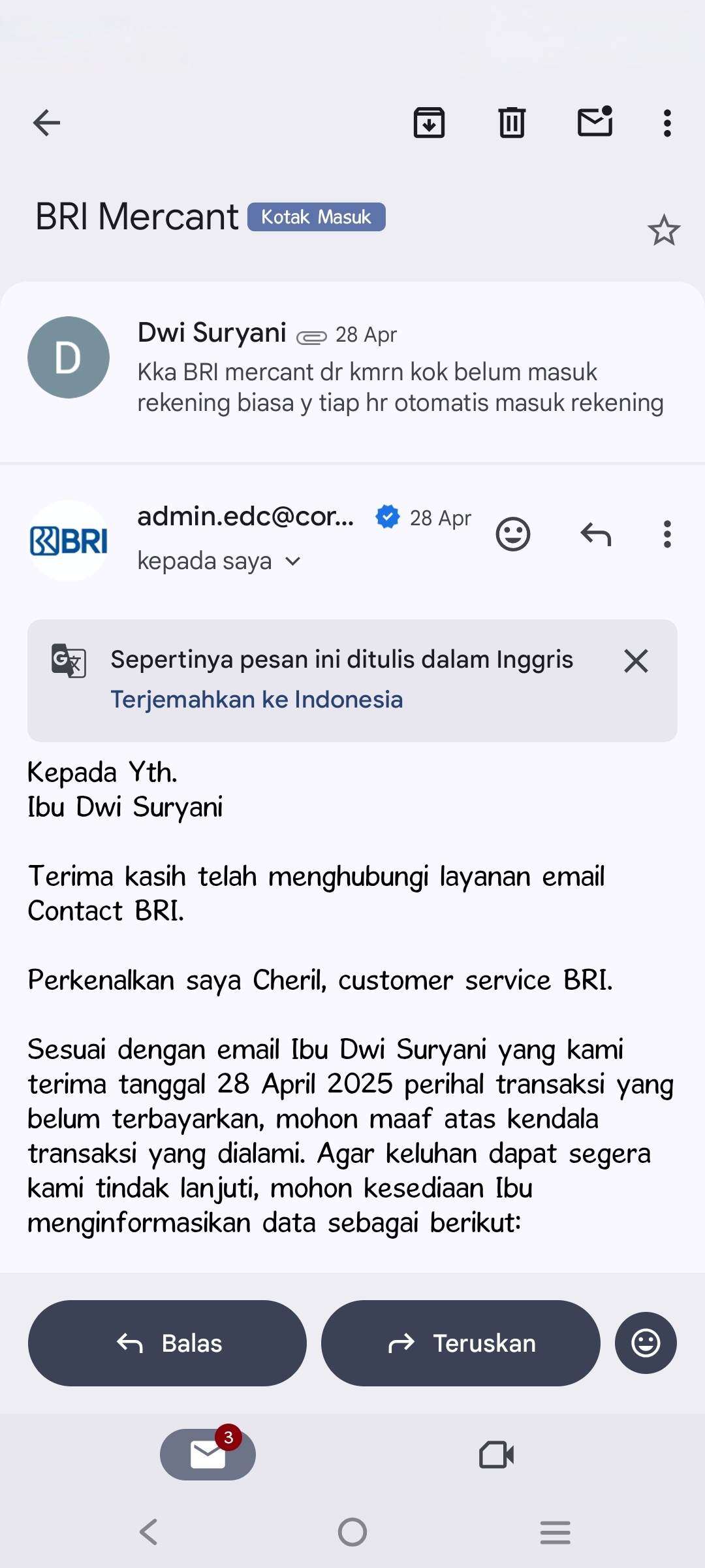 Dana BRI Merchant Belum Masuk ke Rekening Penampung