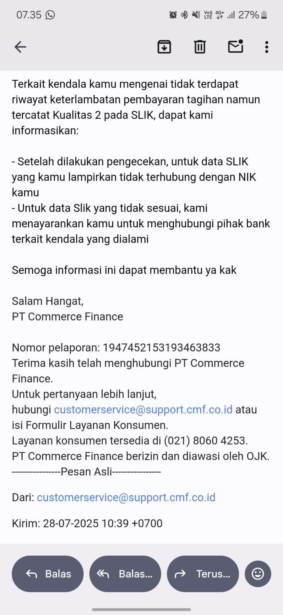 SLIK OJK Dilaporkan KOL-2 oleh CIMB Niaga, Padahal Tidak Pernah Telat Bayar