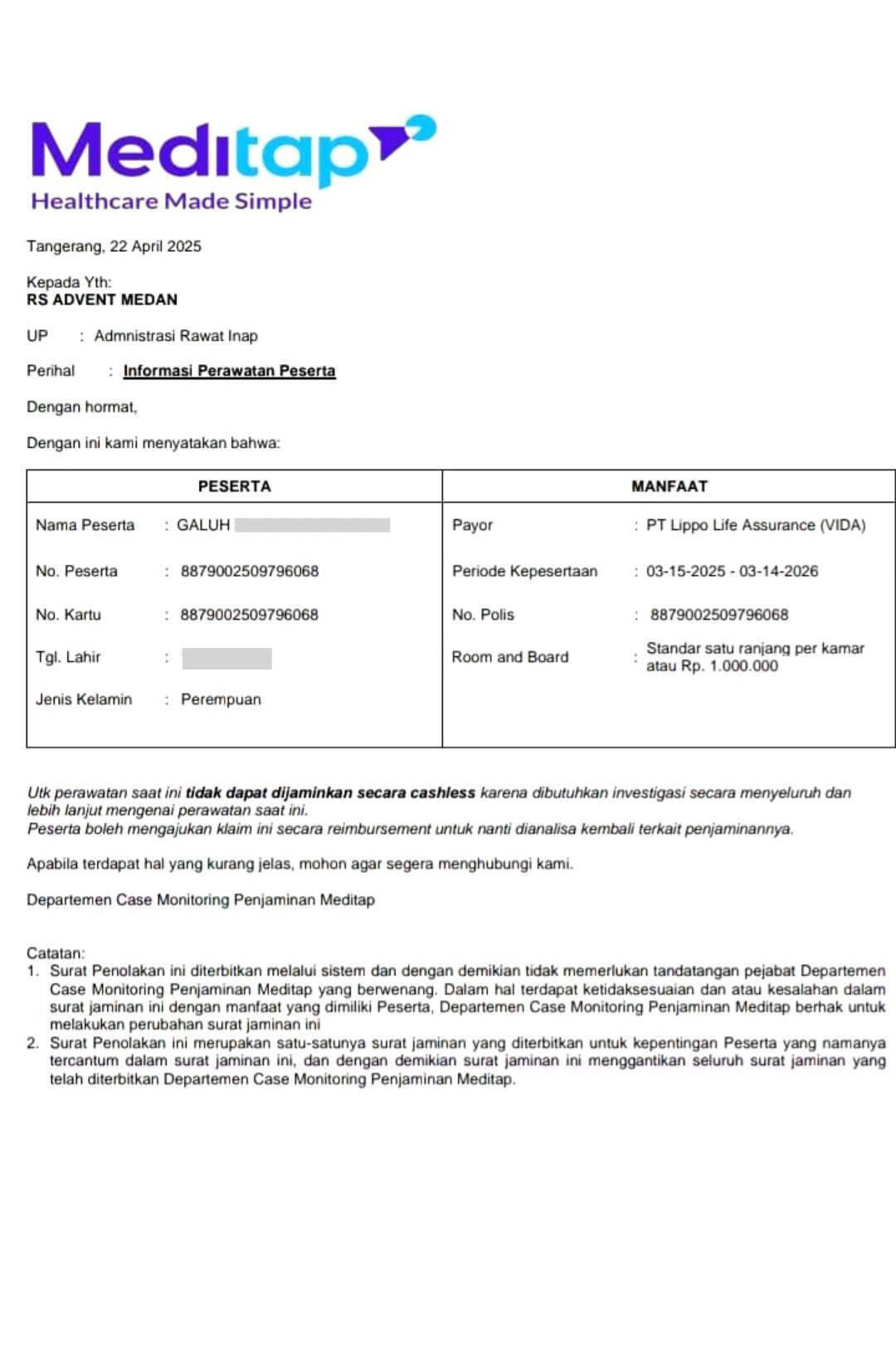 Klaim Perawatan Cashless di Lippo Life Assurance Ditolak Tanpa Alasan ...