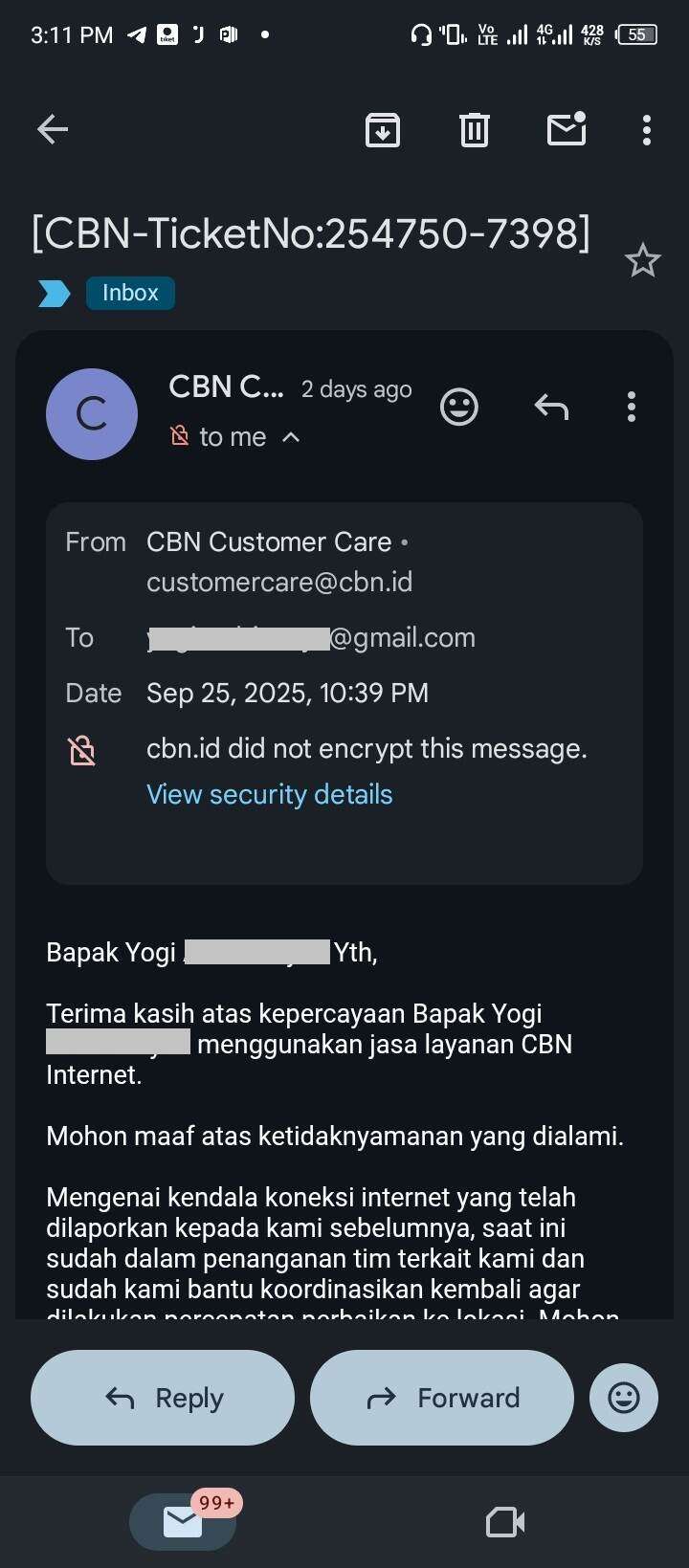 Lambatnya Perbaikan oleh Provider CBN di Tangerang