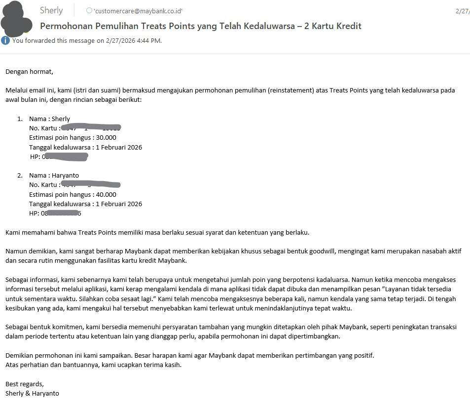 70 Ribu Maybank TREATS Points Hangus Tanpa Pemberitahuan yang Jelas ...
